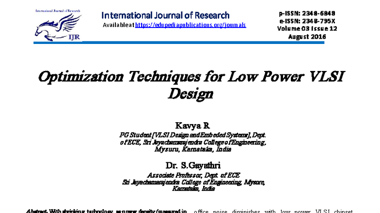 Power Optimization Techniques for Low Power VLSI Design (ECE 234) - Studocu