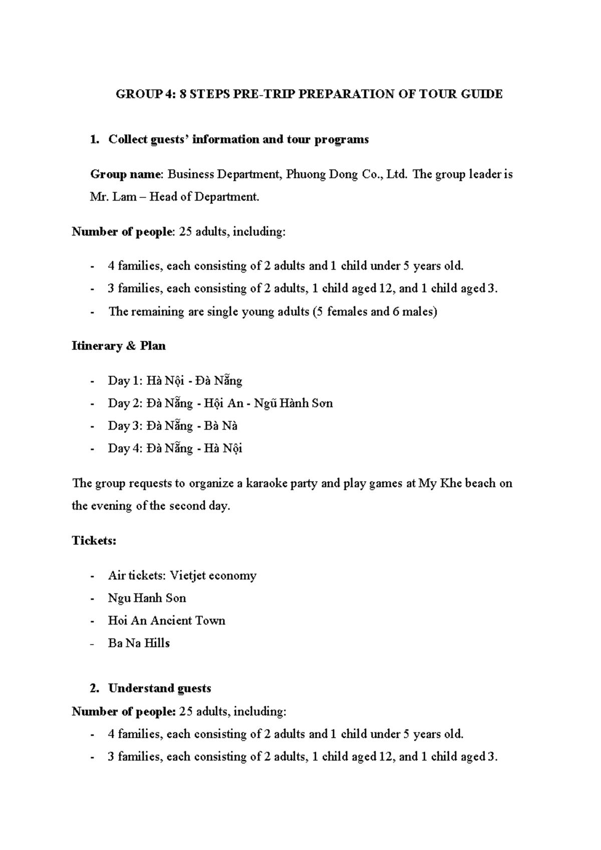 Tour guiding 8 bước pre tour - GROUP 4: 8 STEPS PRE-TRIP PREPARATION OF ...