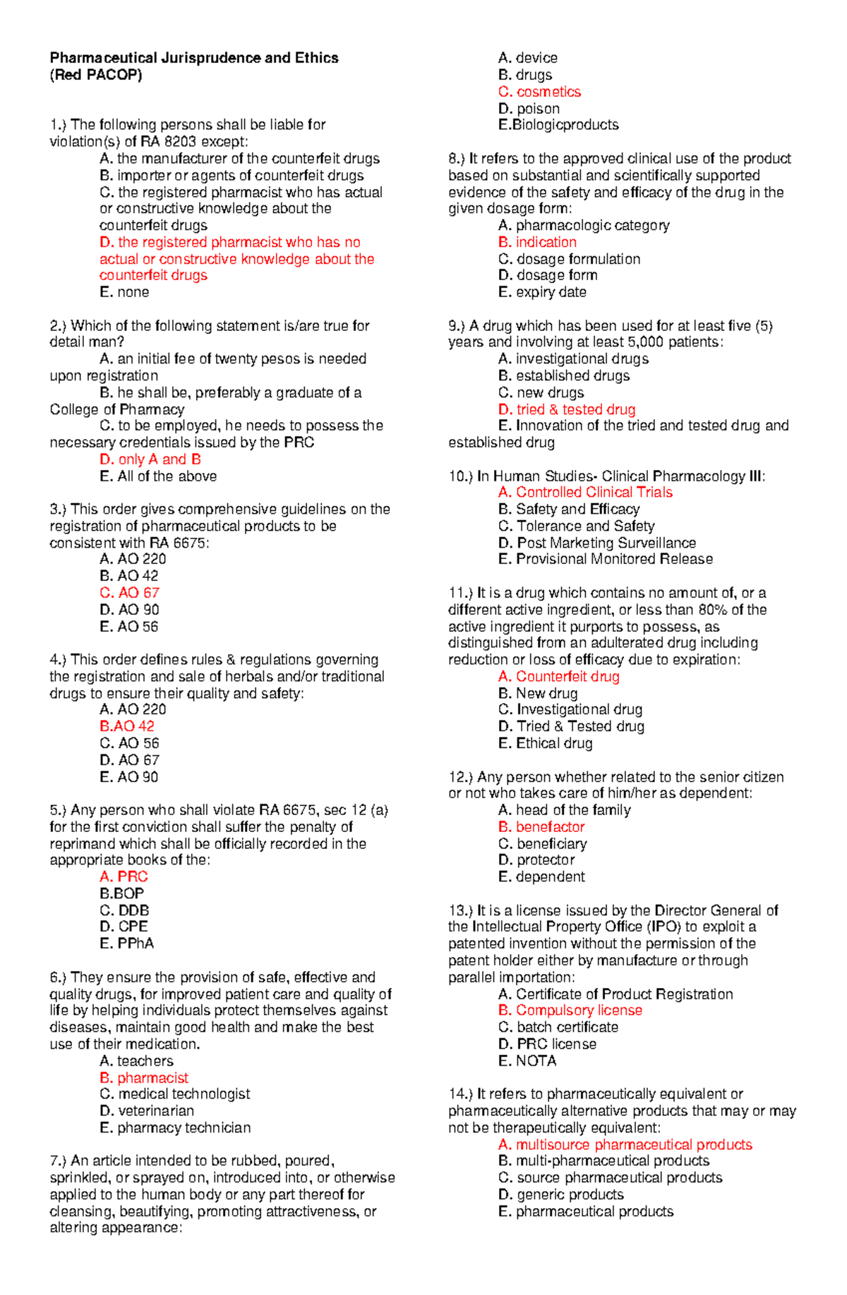 Dispensing 1: Answer Key for Pharmaceutical Jurisprudence & Ethics (Red ...