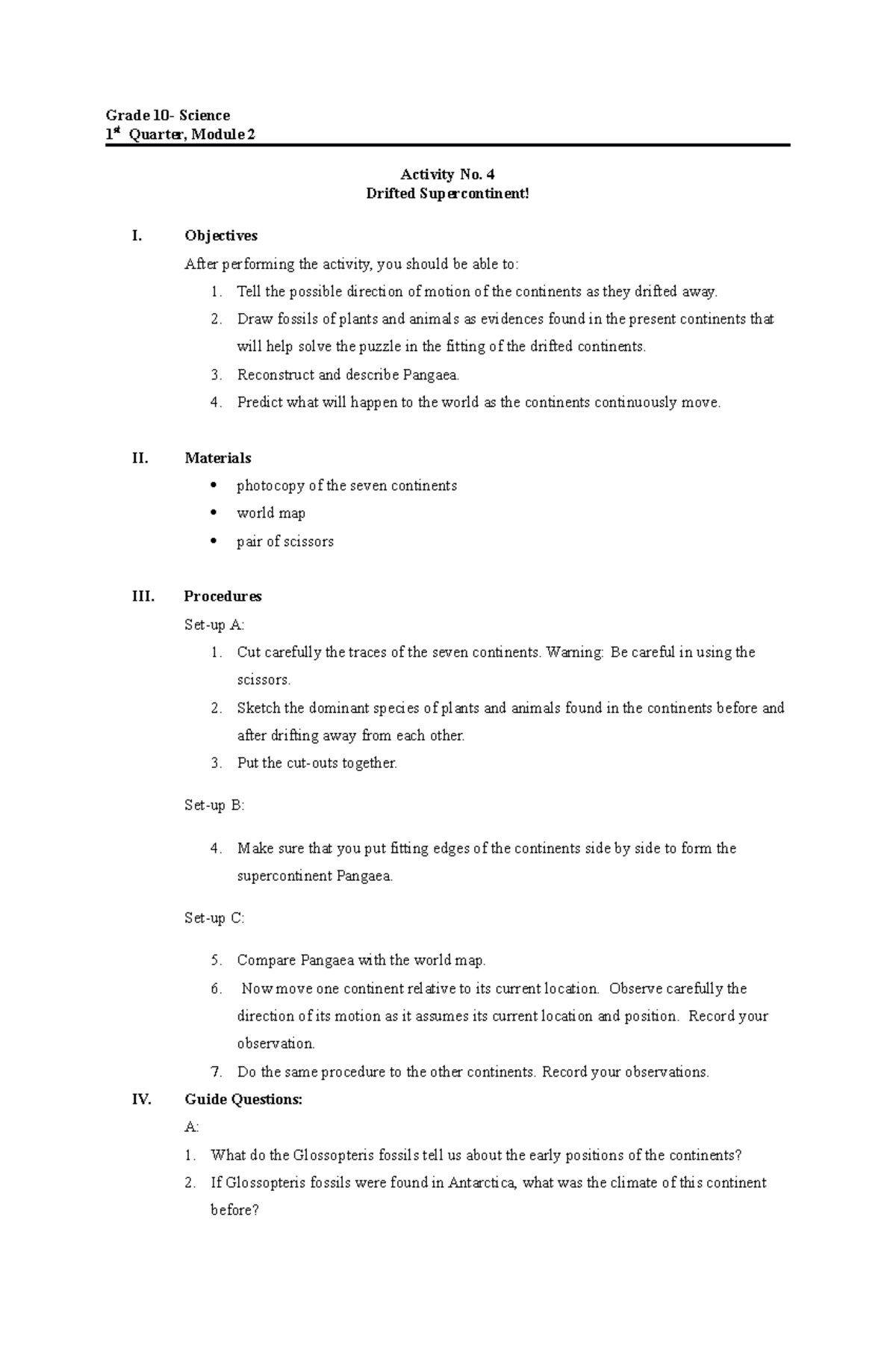 1.1 Activity and Rubrics - Grade 10- Science 1st Quarter, Module 1 ...