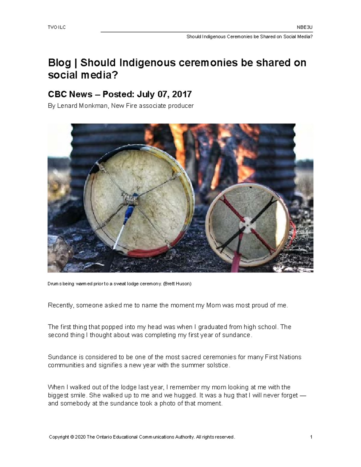 NBE3U 03 Discussion on Indigenous Ceremonies & Social Media Sharing ...