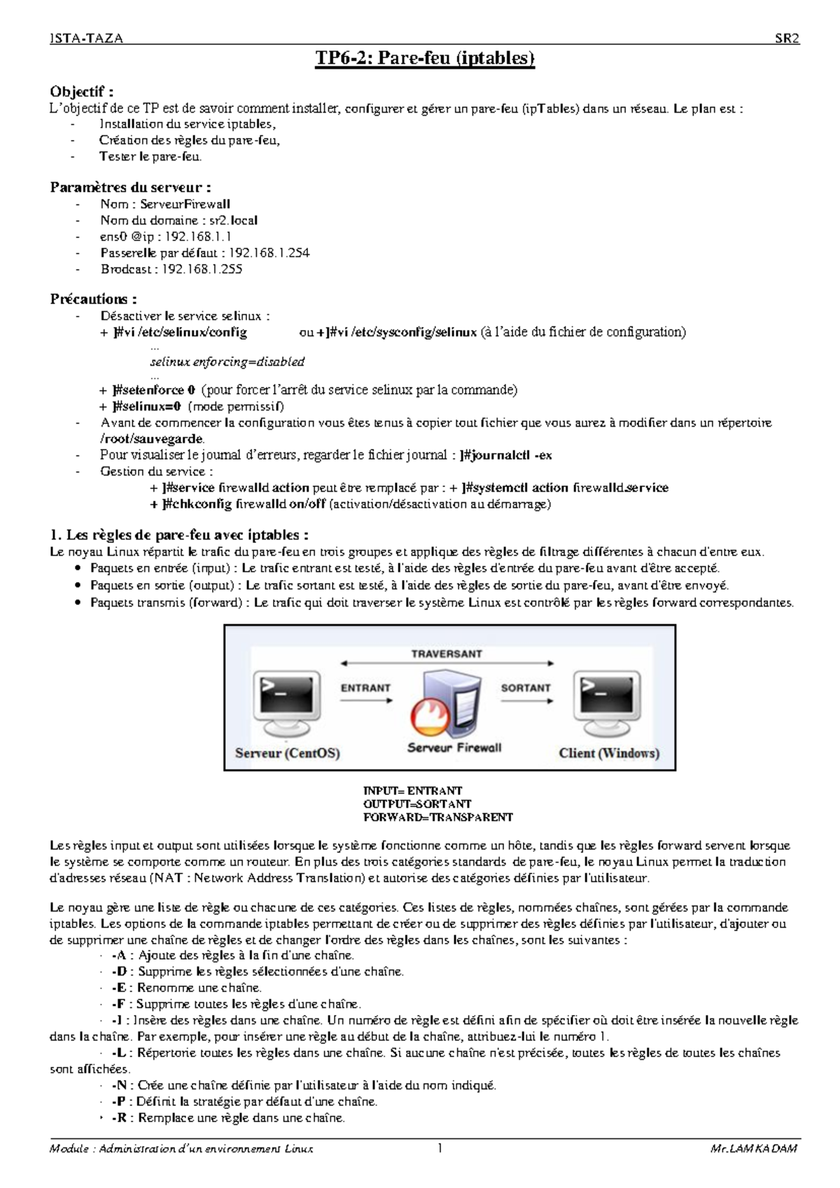 TP6-2: Installation et Configuration du Pare-feu avec iptables - Studocu