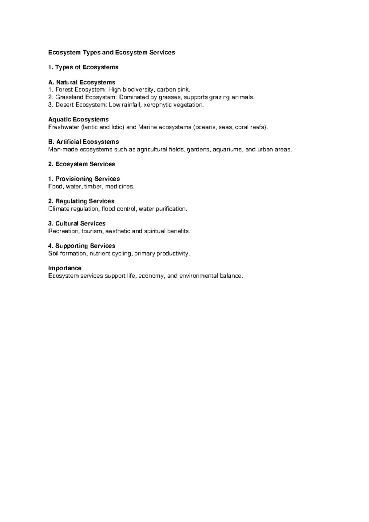 Ecosystem Types and Services: A Comprehensive Overview - Studocu