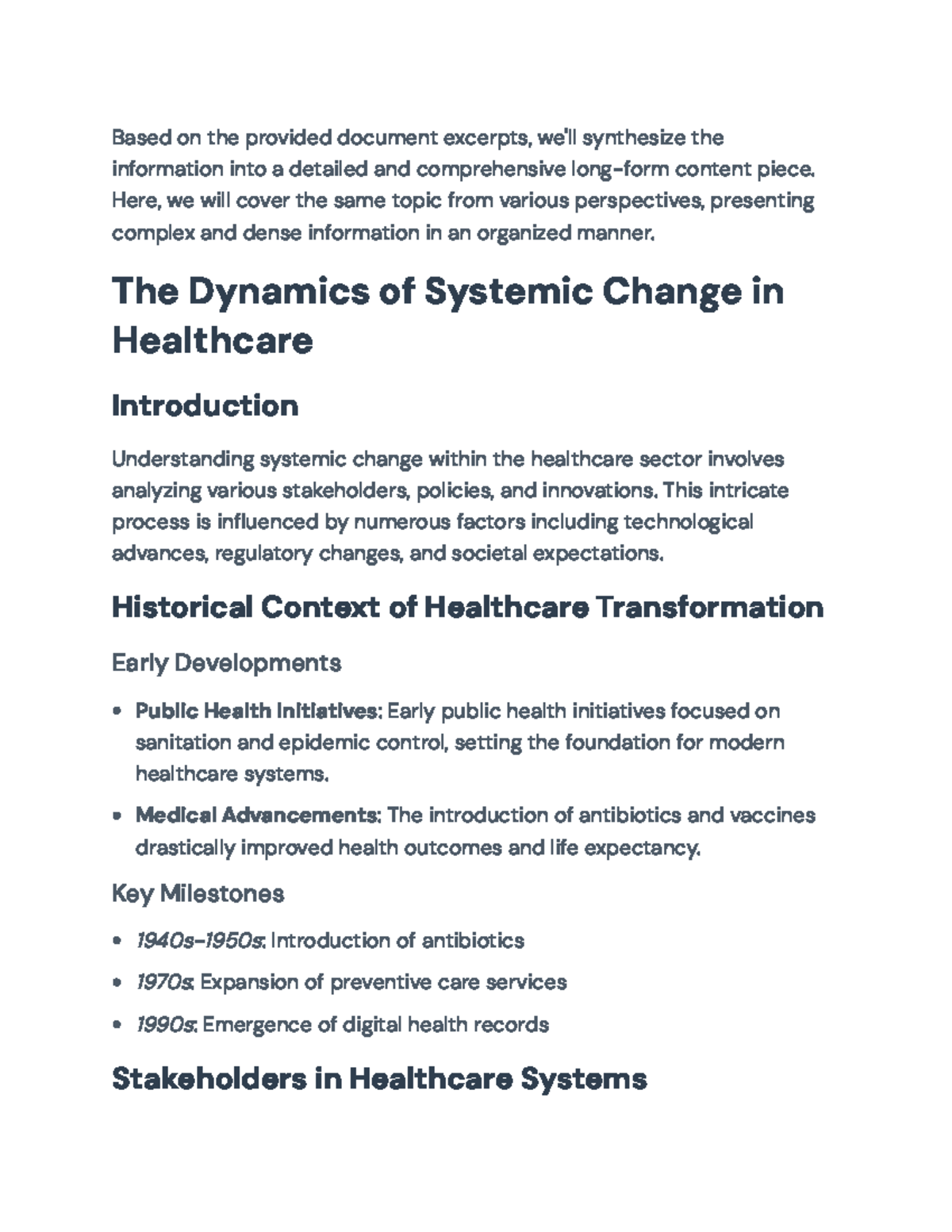 Dynamics of Systemic Change in Healthcare: Stakeholders and Innovations ...