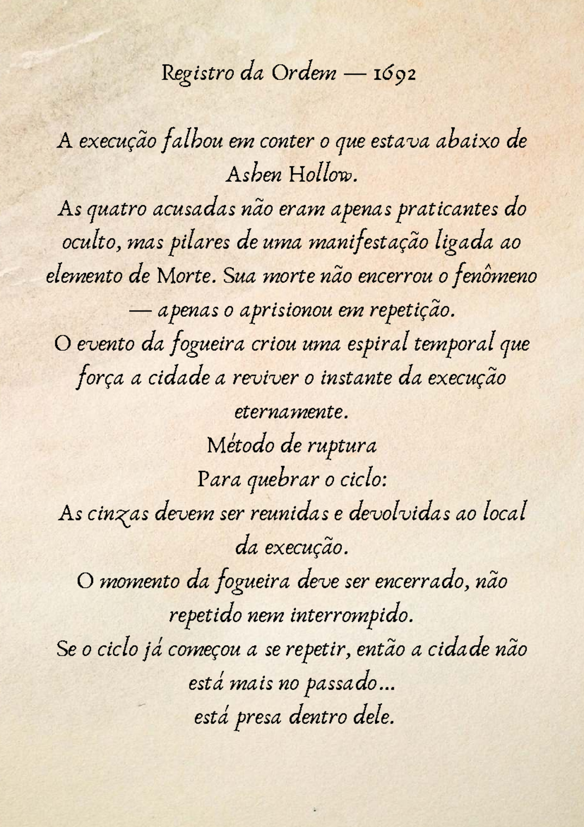 Registro da Ordem 1692: Quebra do Ciclo em Ashen Hollow - Studocu