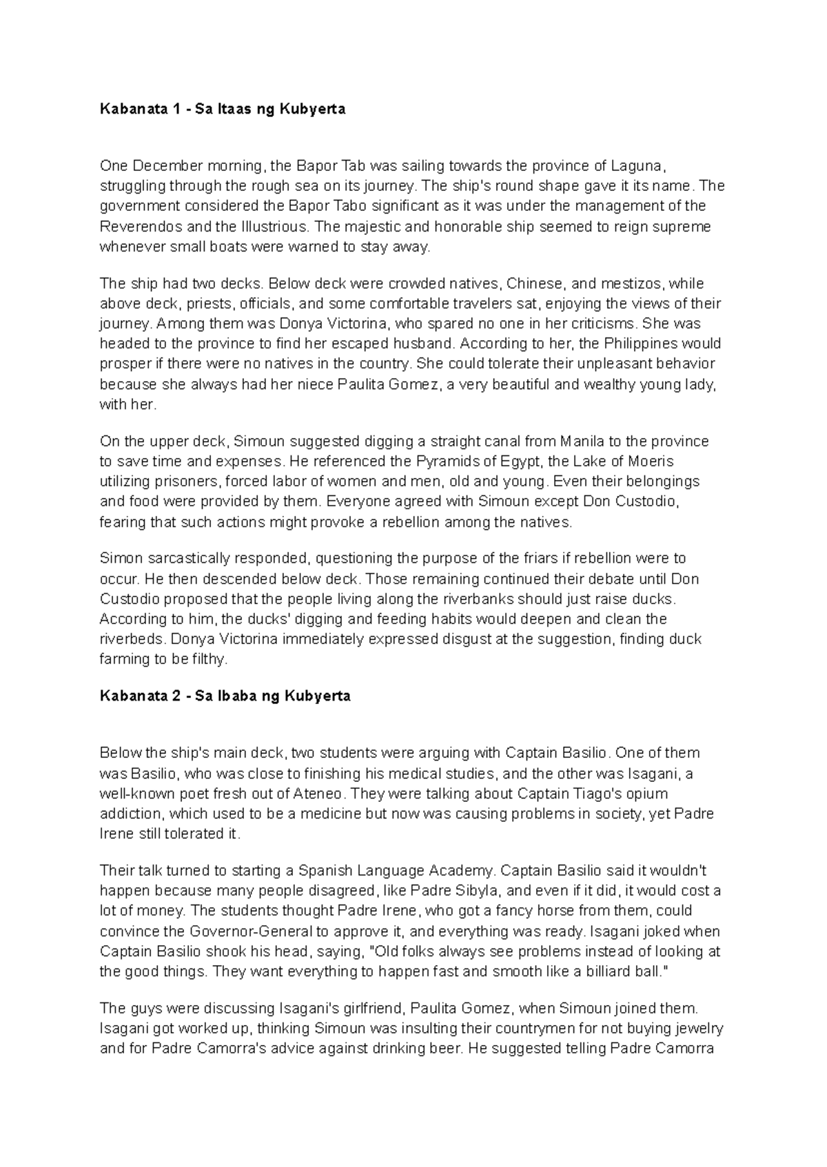 El Filibusterismo: Chapter Summaries (Kabanata 1-10) - Studocu