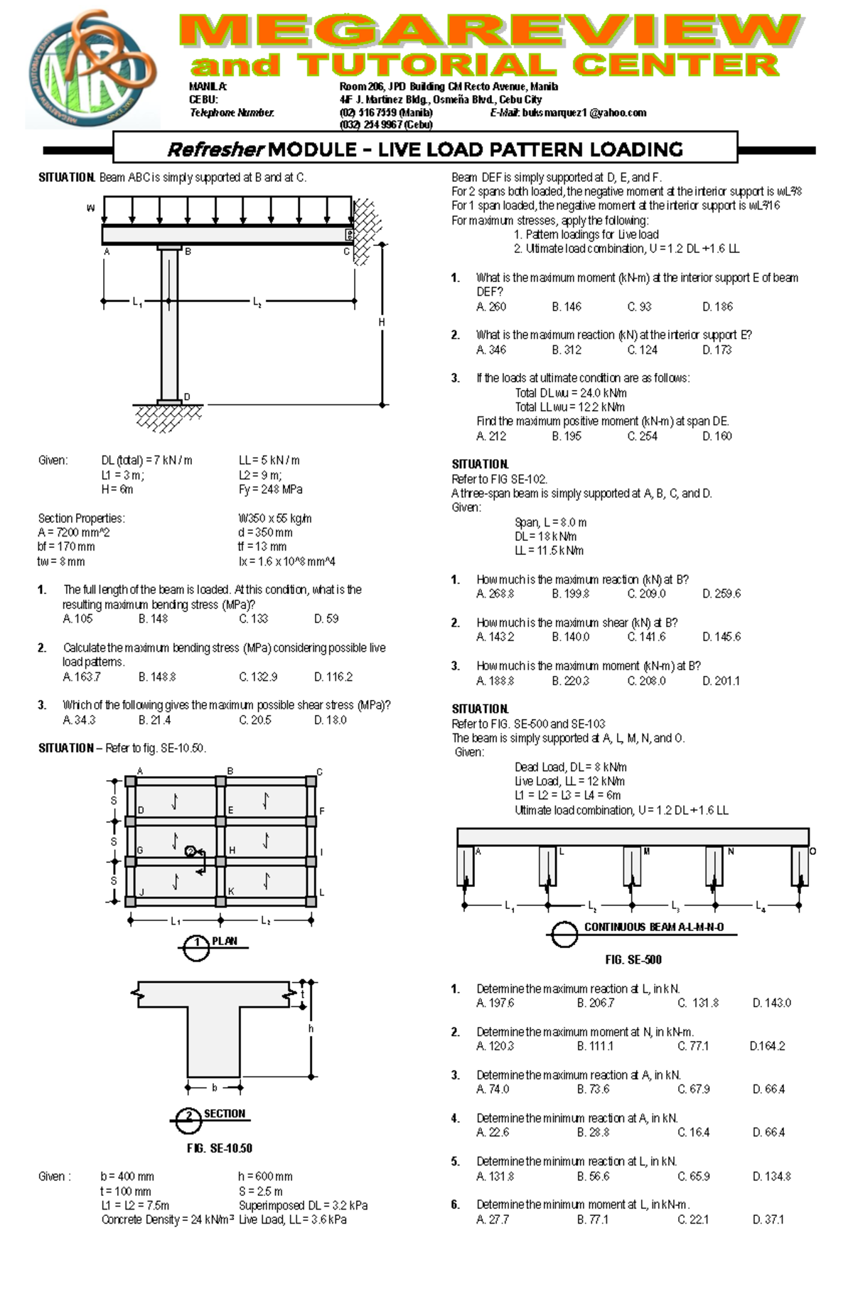 Refresher Module on Live Load Pattern Loading CE 101 - Studocu