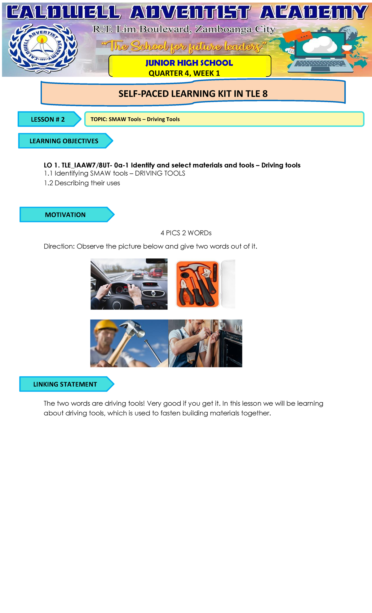 TLE8 - SMAW Driving Tools: Identification & Uses Guide - Studocu