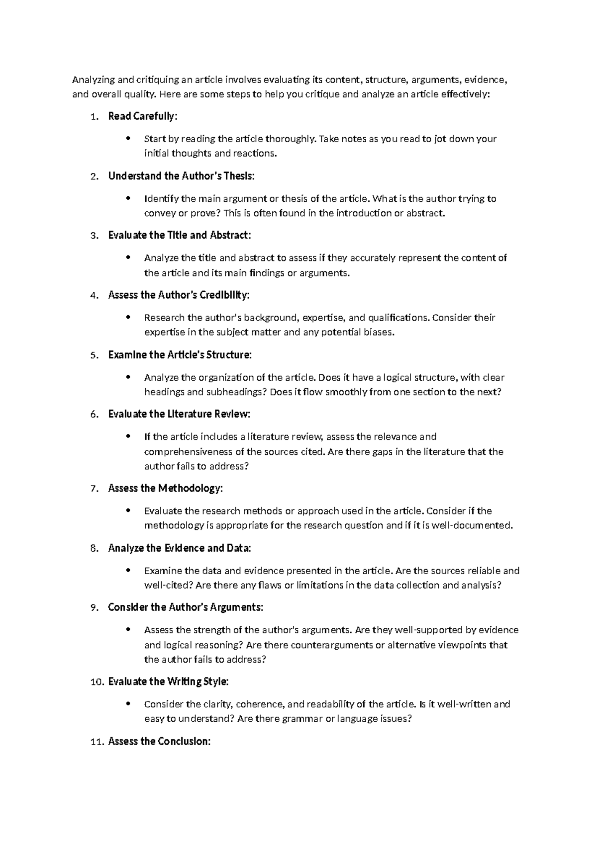 Analyzing and Critiquing an Article: Tips and Guidelines - Studocu