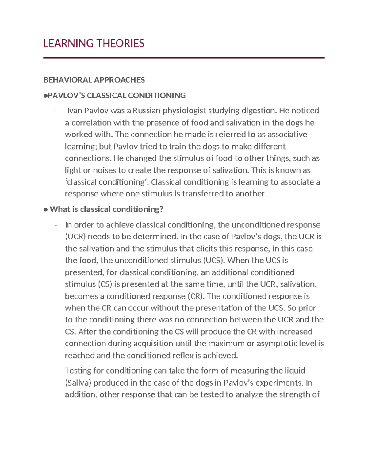 Pavlovs Classical Conditioning 1 2 - LEARNING THEORIES BEHAVIORAL ...