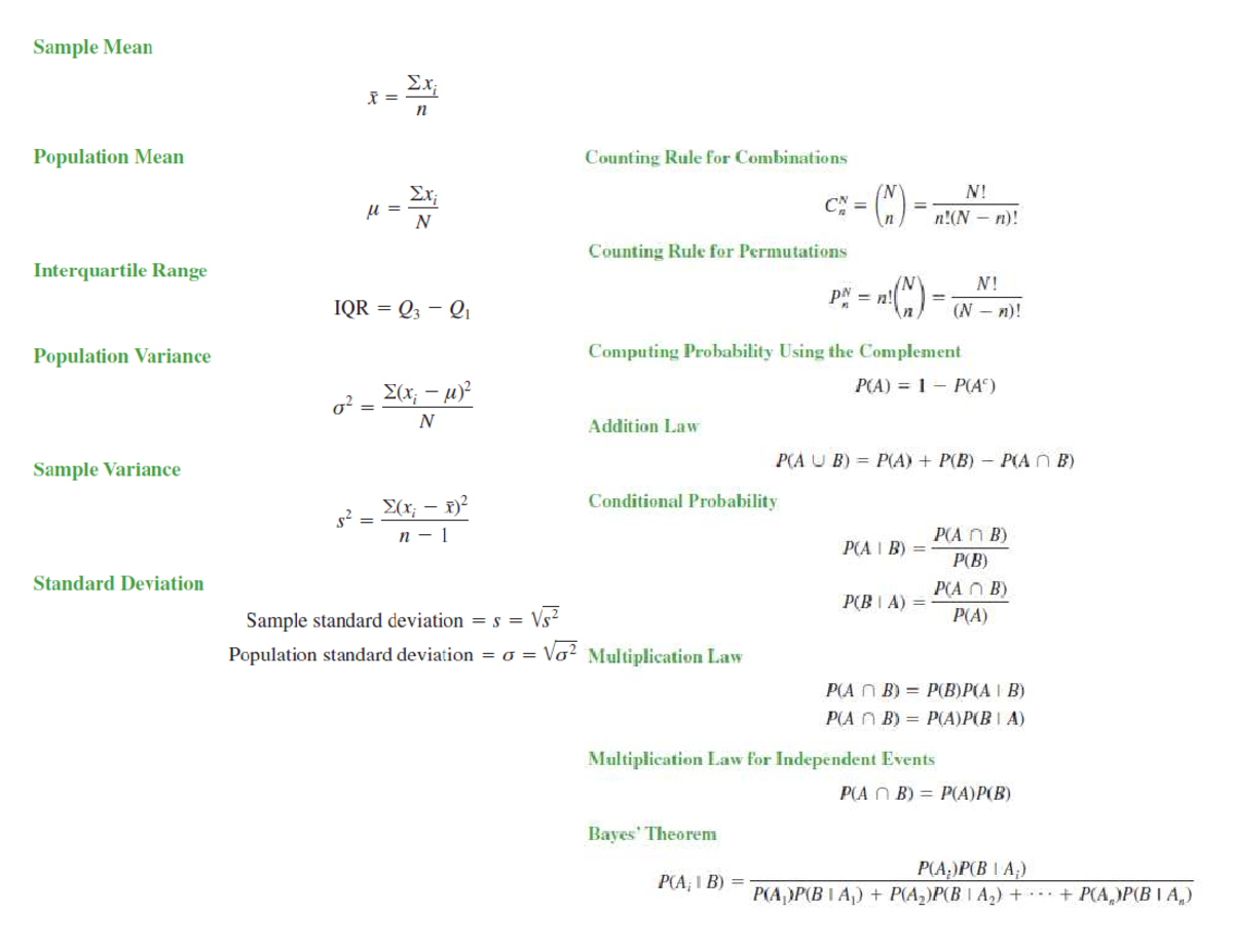 61225096 Business Statistics Essential Formulas and Concepts - Studocu
