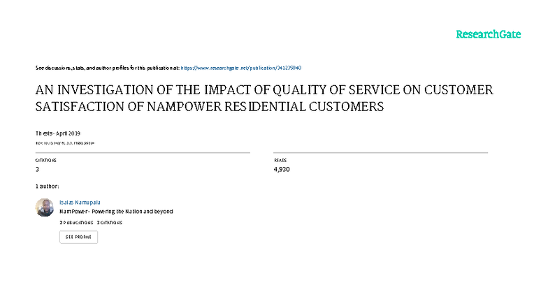 AN INVESTIGATION OF SERVICE QUALITY IMPACT ON CUSTOMER SATISFACTION ...