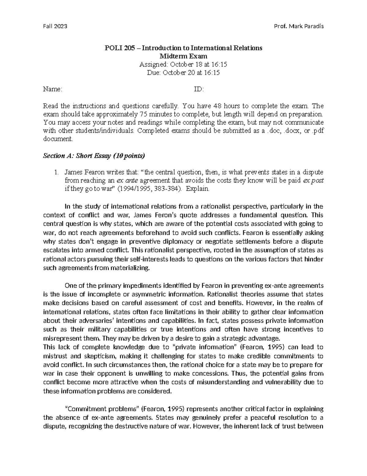 POLI 205 - lecture note for mid term exam 1 - POLI 205 – Introduction ...