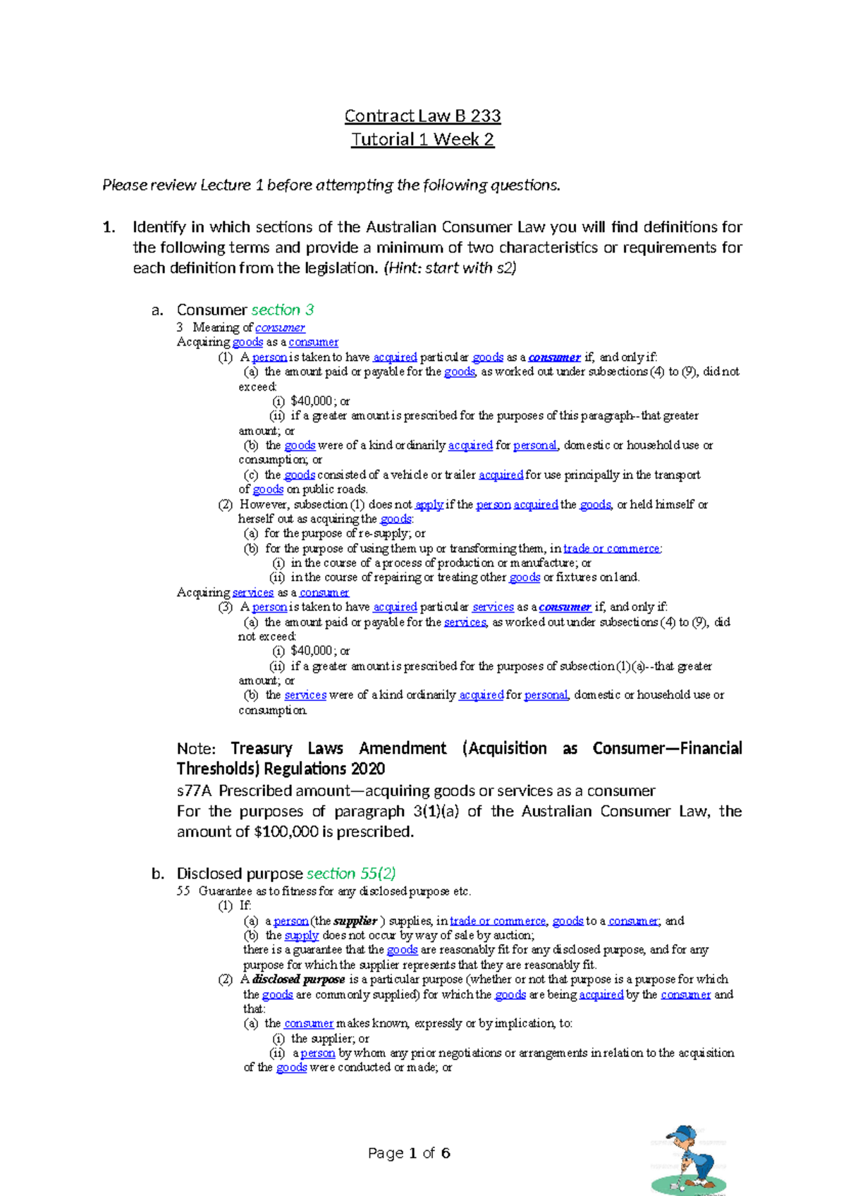 Contract Law B 233 Week 2 Tutorial 1 Sample Answer Analysis - Studocu