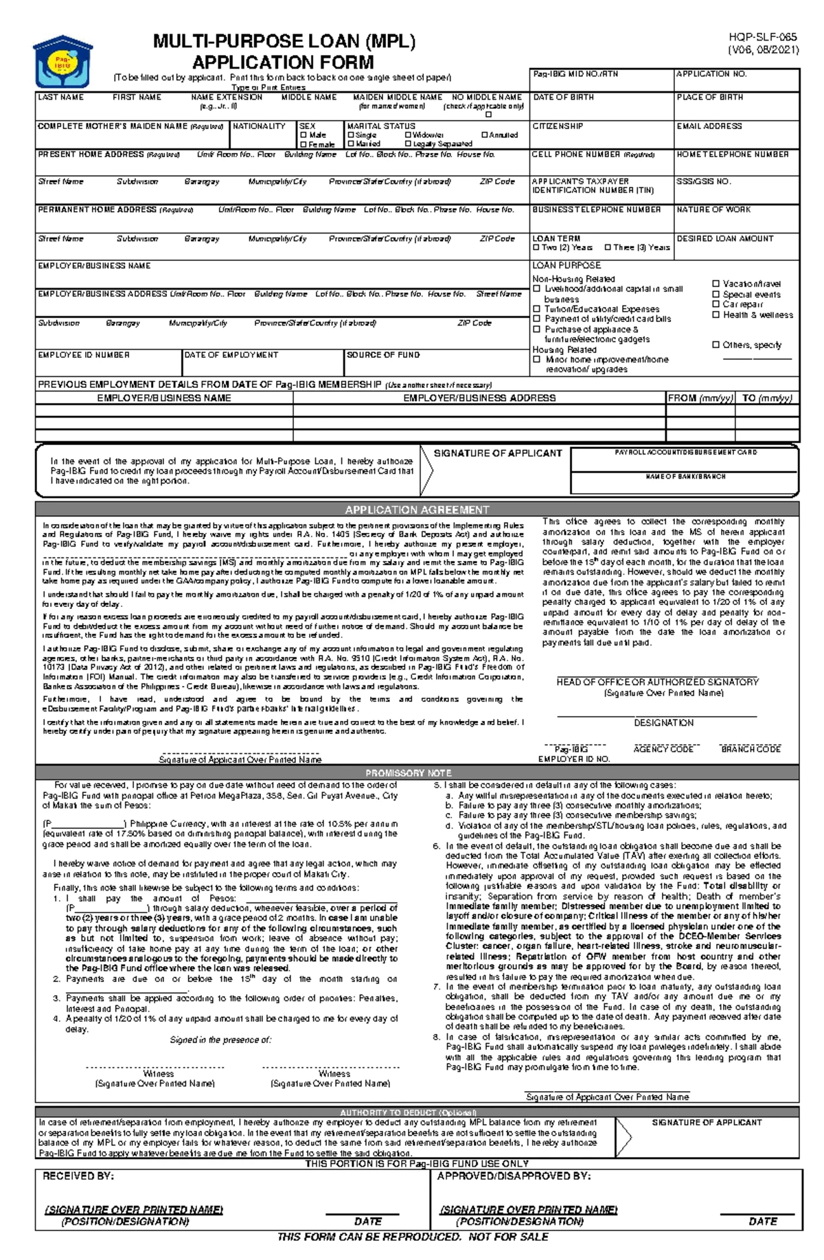 SLF065 Multi-Purpose Loan Application Form (V08, 10/2024) - Studocu