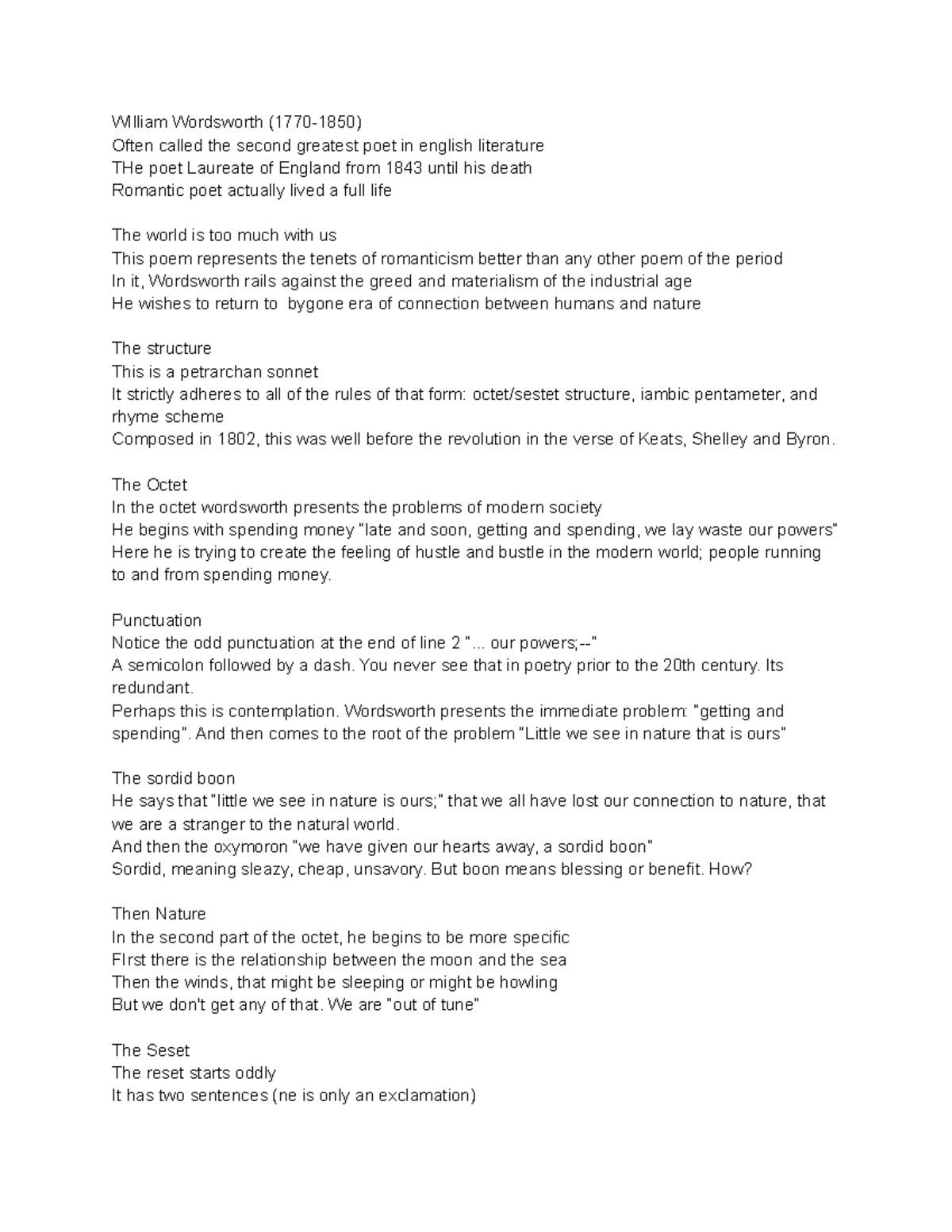 William Wordsworth: Insights on Romanticism in Poetry (Eng 101) - Studocu