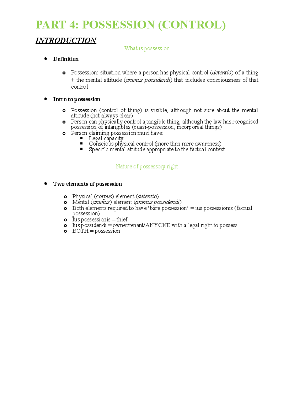 LAW OF PROPERTY: PART 4 - POSSESSION (CONTROL) OVERVIEW - Studocu