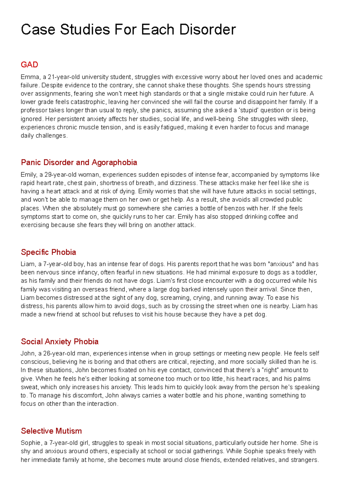 Psyu3337 Case Studies on Anxiety and Mood Disorders - Studocu