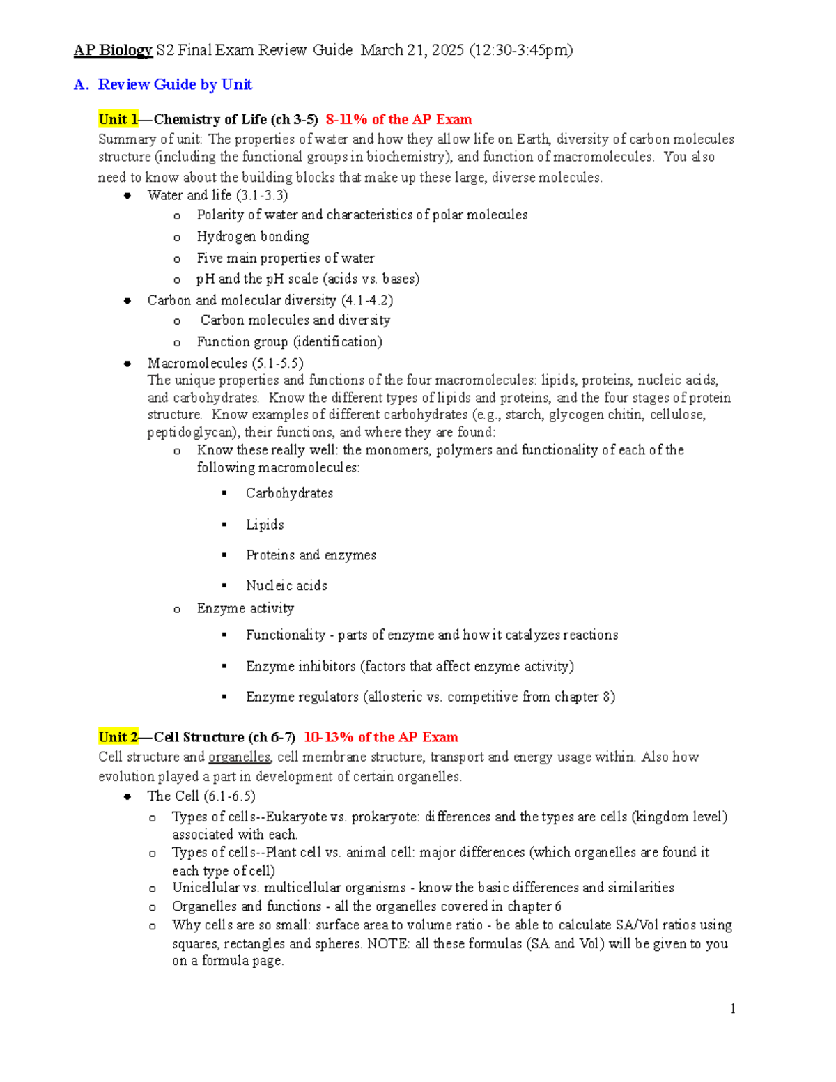 AP Bio S2 Final Exam Study Guide 2025: Key Content Review - Studocu