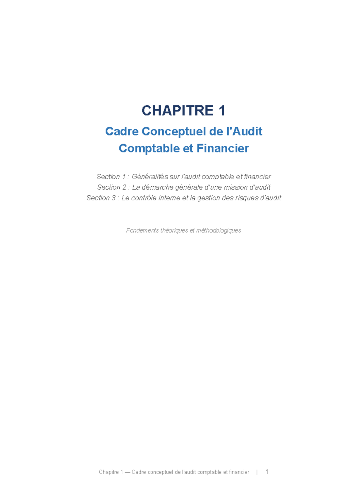 Chapitre 1 : Cadre Conceptuel de l'Audit Comptable et Financier - Studocu