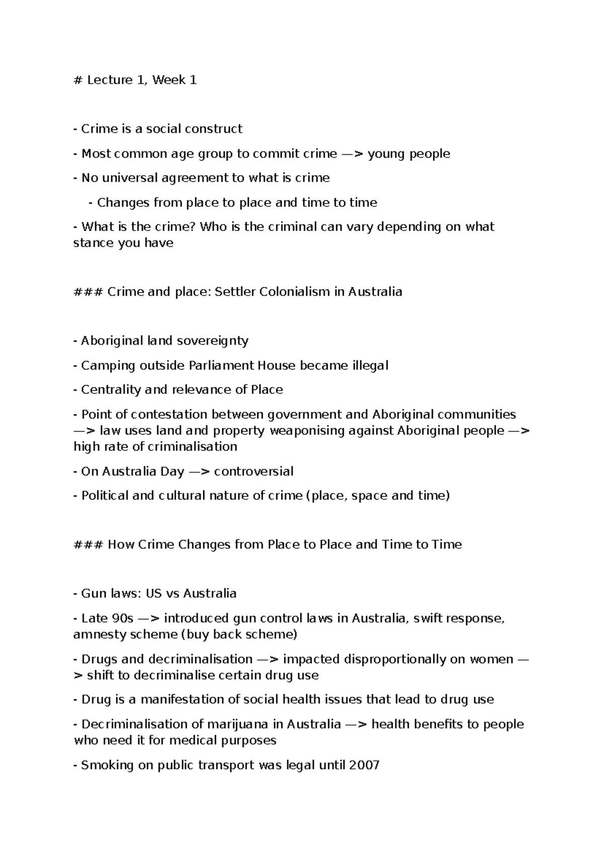 CRIM10001 Lecture Notes: Understanding Crime as a Social Construct ...