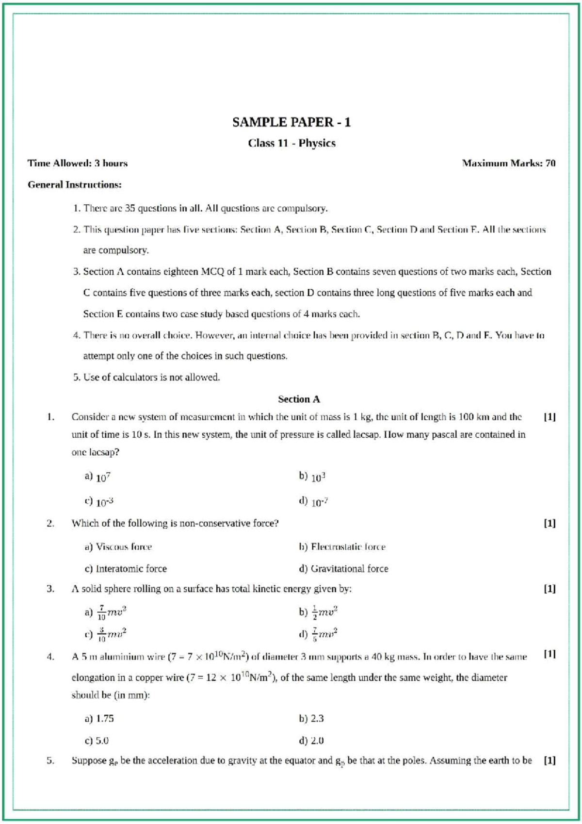 Class 11 Physics Sample Paper - Army Public School - Studocu
