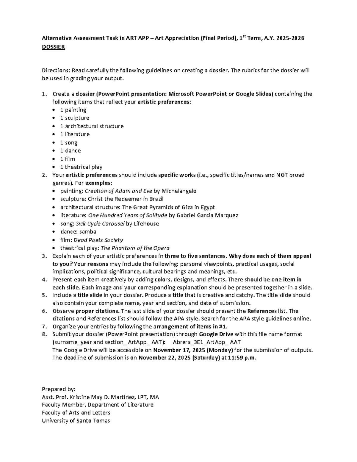 Art Appreciation (ART APP) Final Period Dossier Guidelines - Studocu