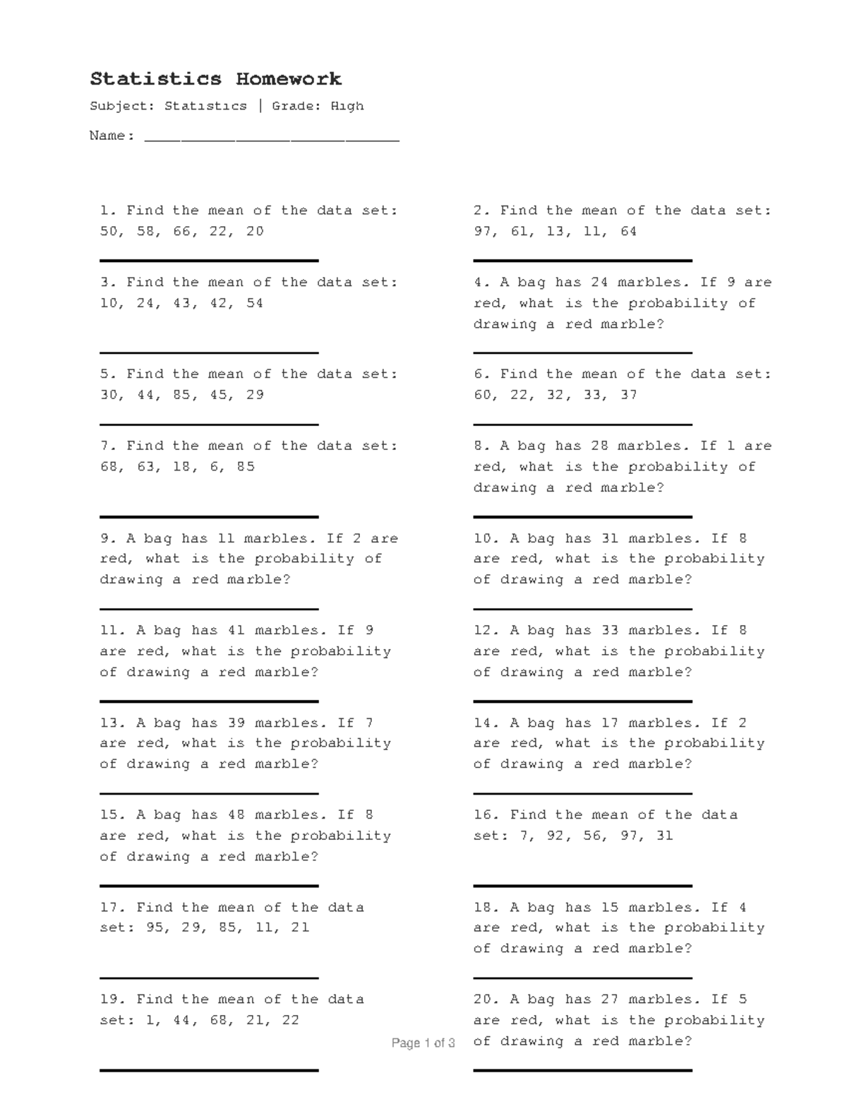 Statistics Homework 5 - Mean & Probability Problems - Studocu