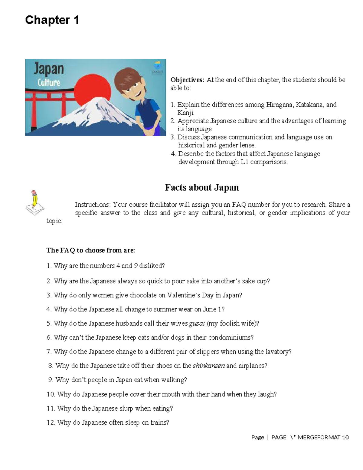 Chapter 1: Objectives and Overview of the Japanese Language (Nihongo ...