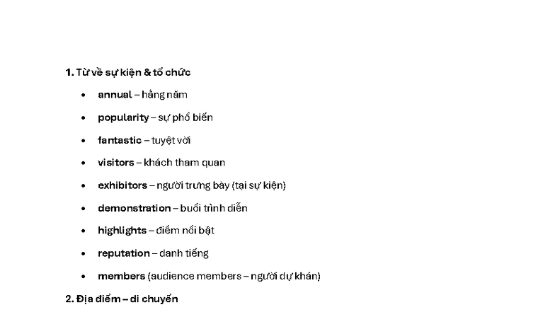 Unit 3 & 4 - Vocabulary for Annual Events and Modern Cuisine - Studocu
