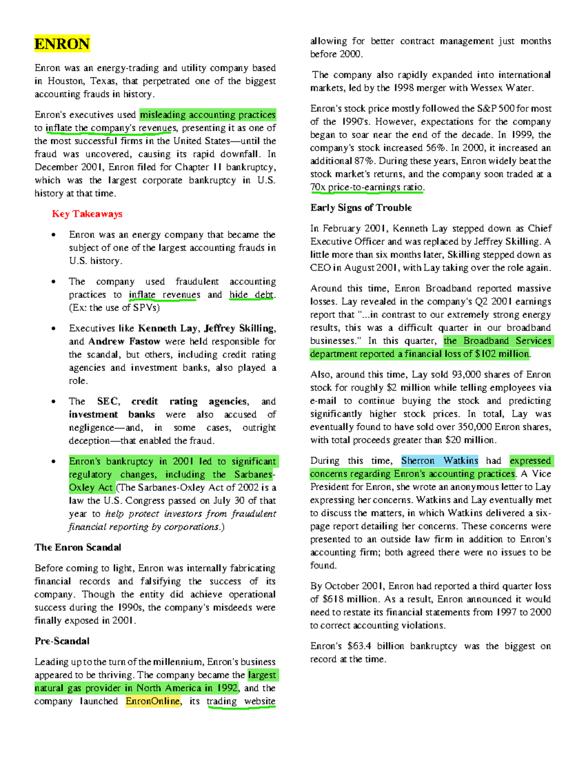 Enron, WorldCom, Tyco: Examining the Sarbanes-Oxley Act Impact - Studocu
