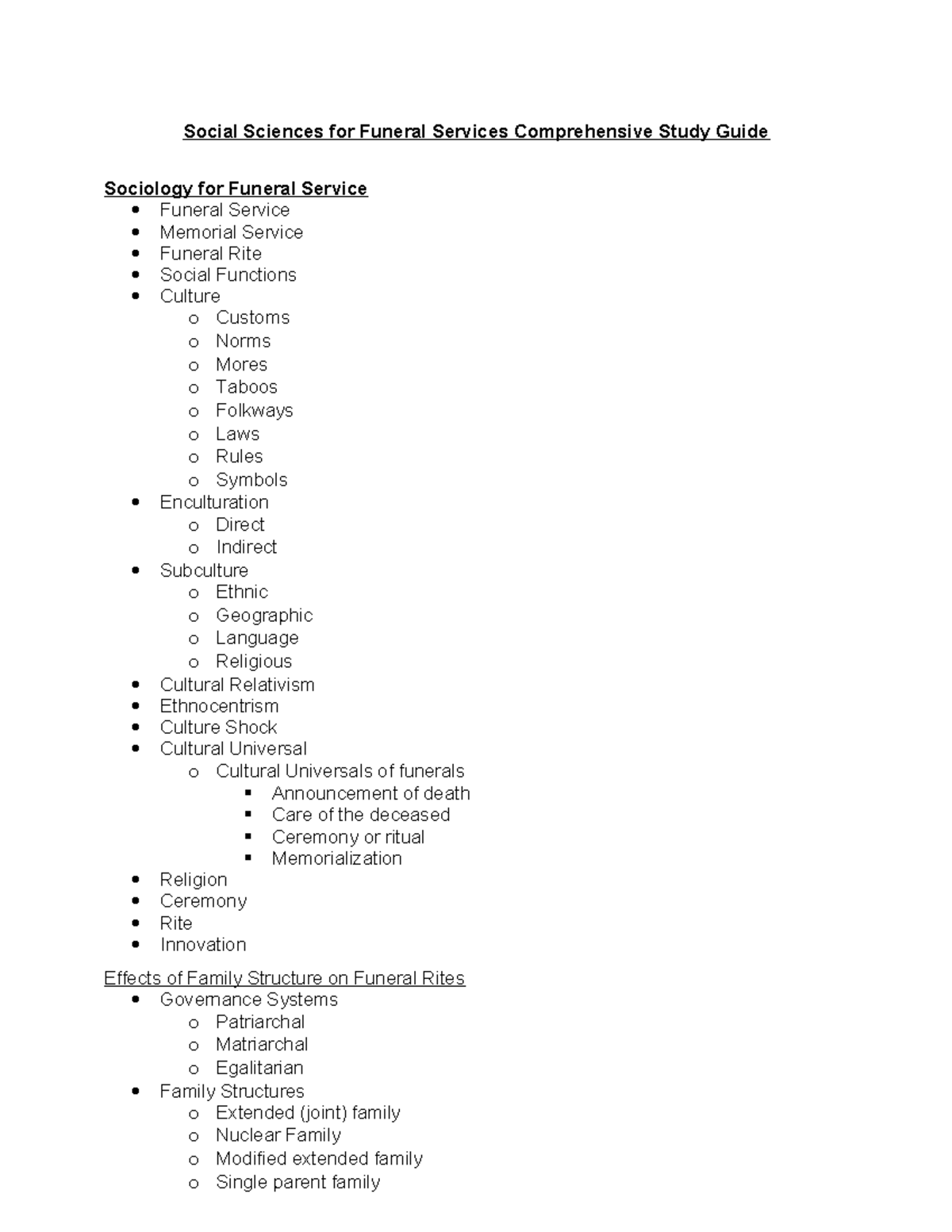 Sociology for Funeral Services: Comprehensive Study Guide (SOC 101 ...