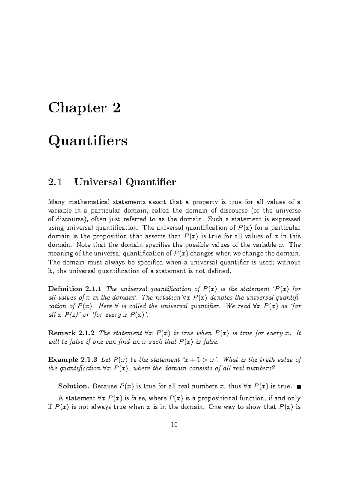 CSC1002 - Lecture Notes - Chapter 2 - Chapter 2 Quantifiers 2 Universal ...