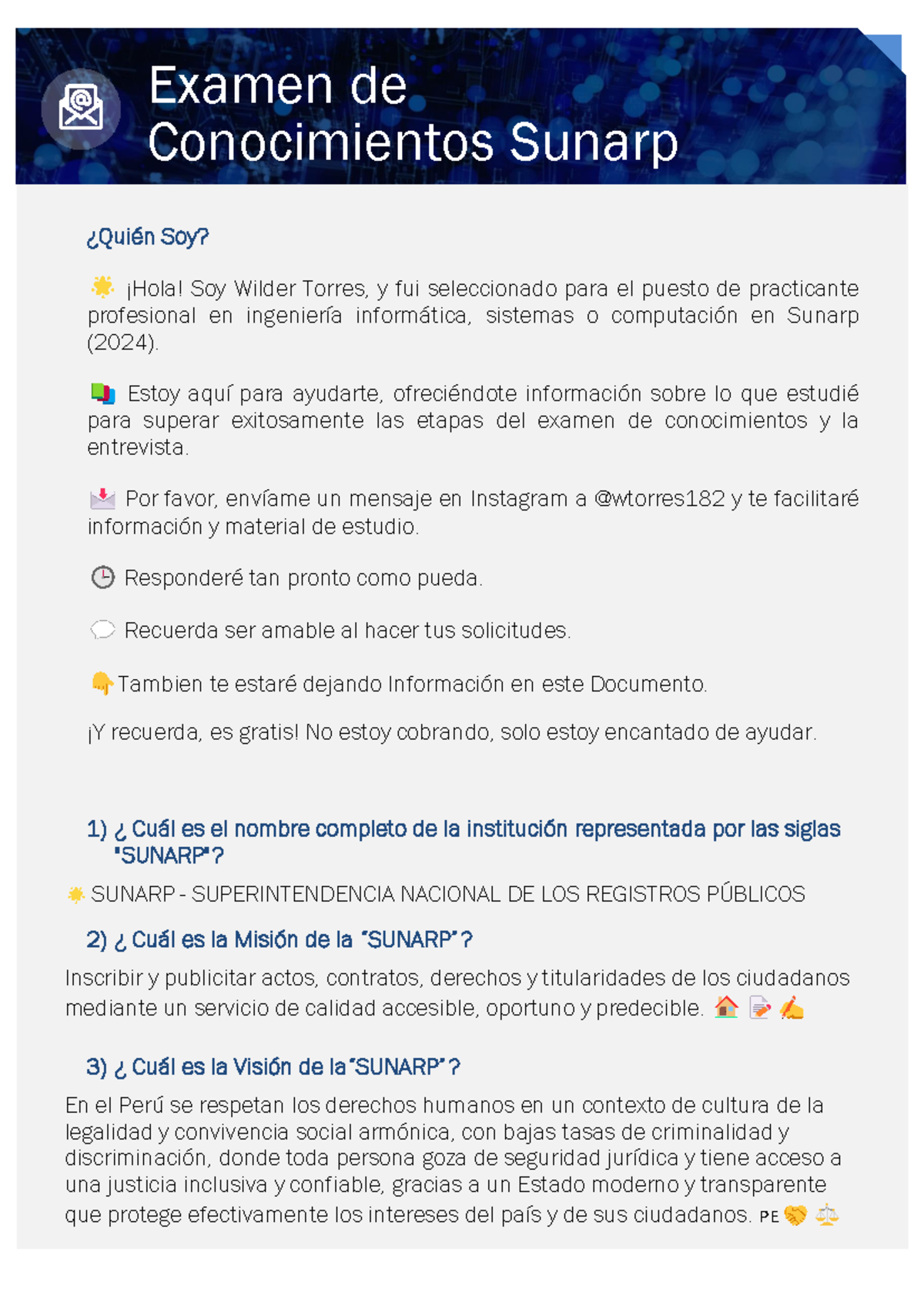 Examen de Conocimientos para Practicante en Sunarp 2024 - Studocu