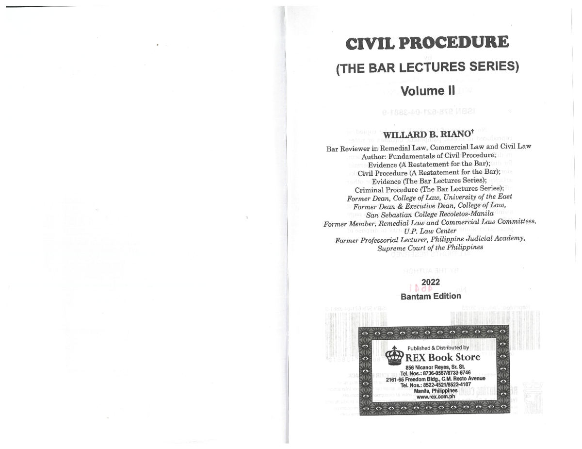 Civil Procedure 2 (Riano) - Comprehensive Review Notes for 2022 - Studocu