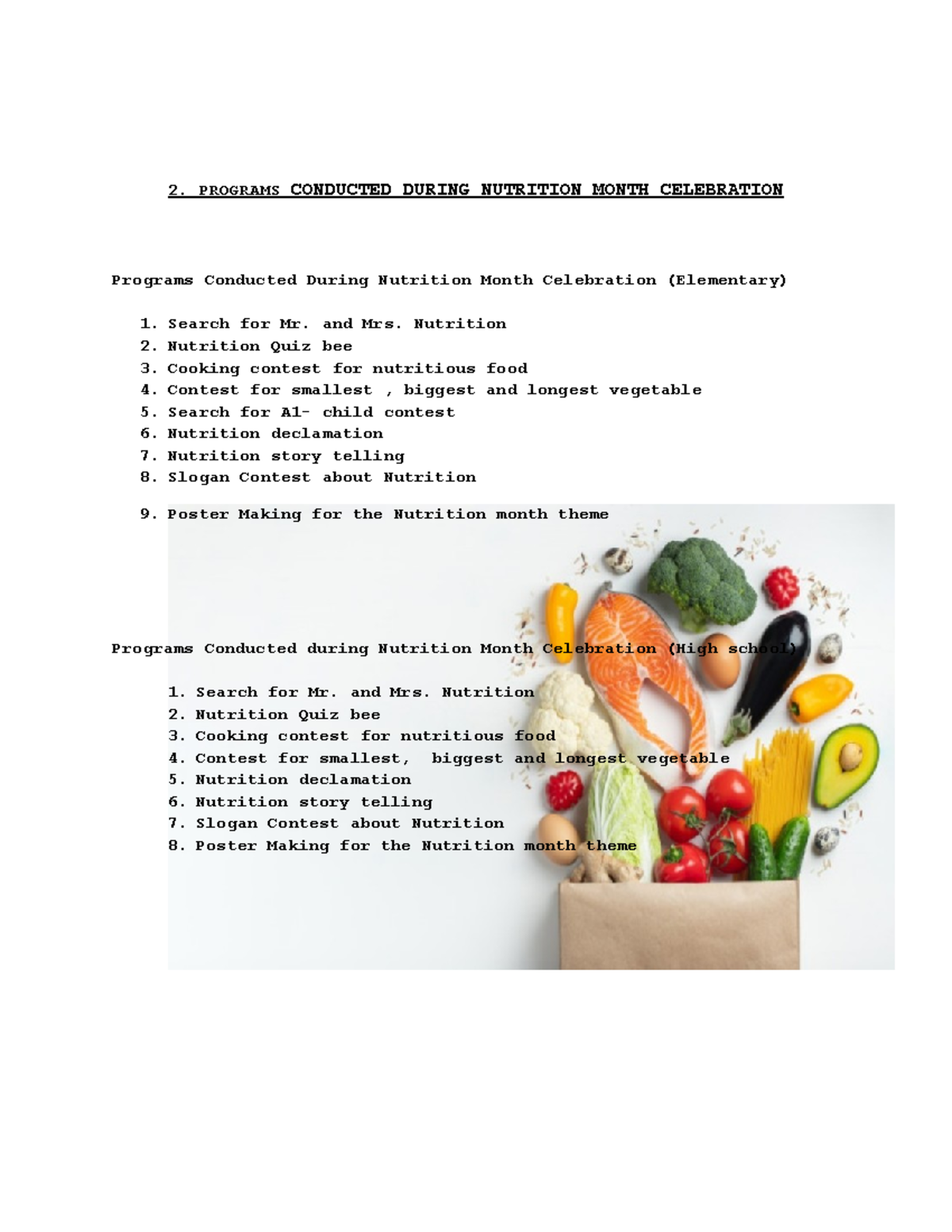 Nutrition Month Programs: Elementary & High School Activities - Studocu