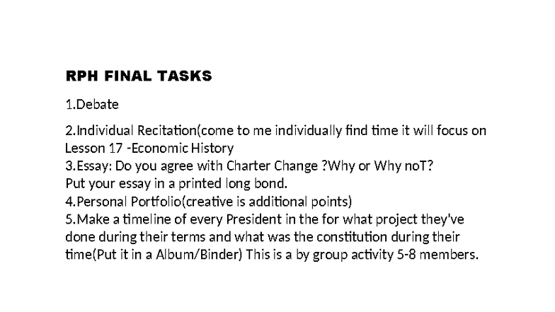 RPH- Final- Tasks - Social work - RPH FINAL TASKS 1 2 Recitation(come to me individually find ...