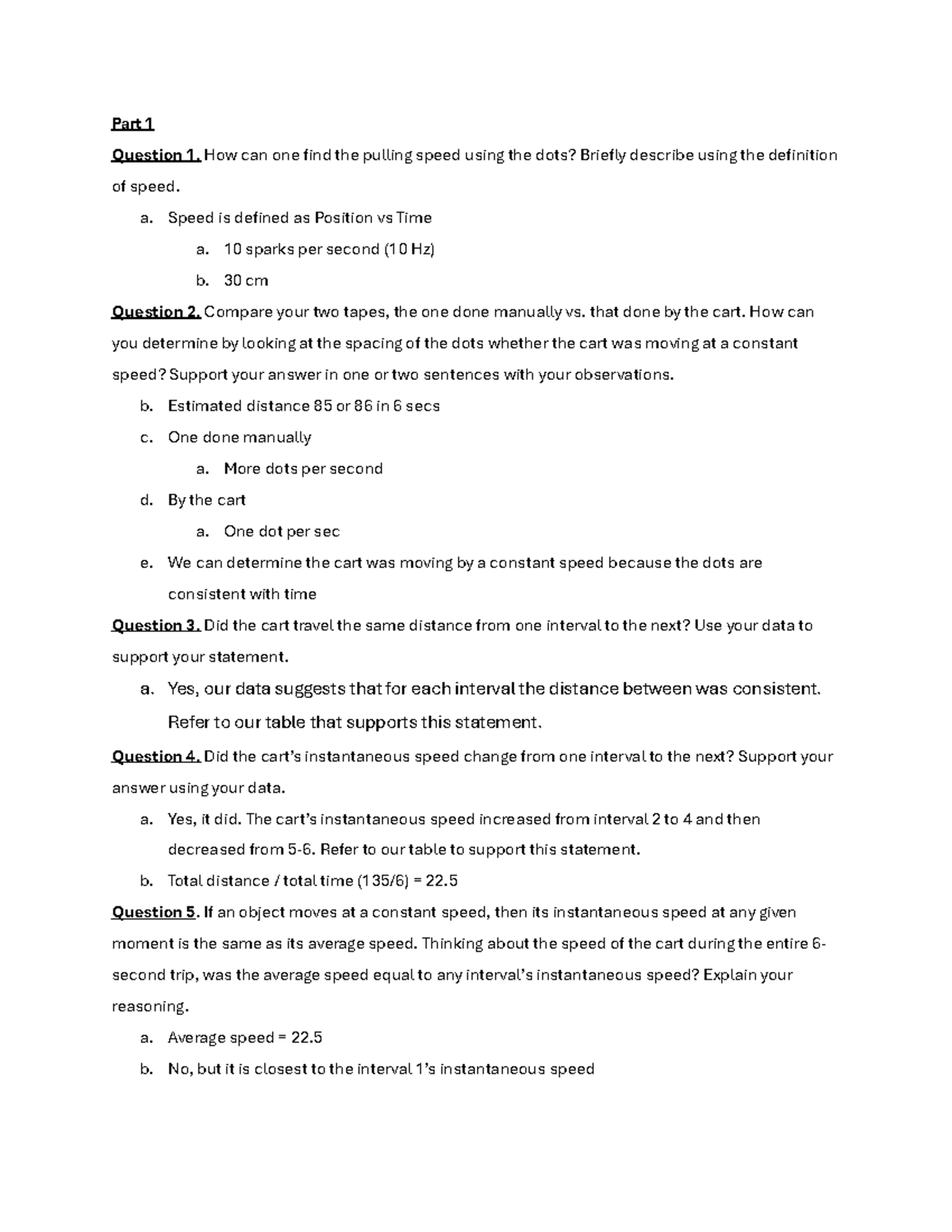 Physics Lab Report 1: Analyzing Speed and Motion of a Cart - Studocu