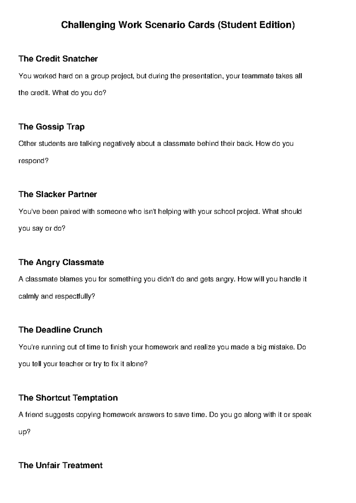 Challenging Work Scenarios: Student Edition (INB 187906941076332380 ...