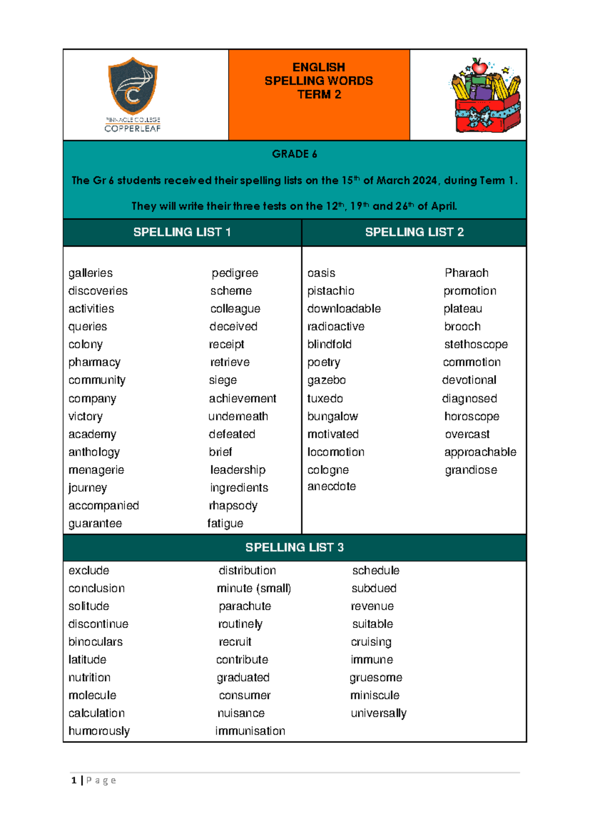 Grade 6 Term 2 English Spelling Words List - Studocu