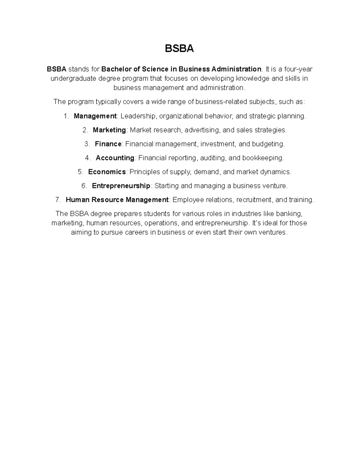 BSBA - for BSBA - BSBA BSBA stands for Bachelor of Science in Business ...