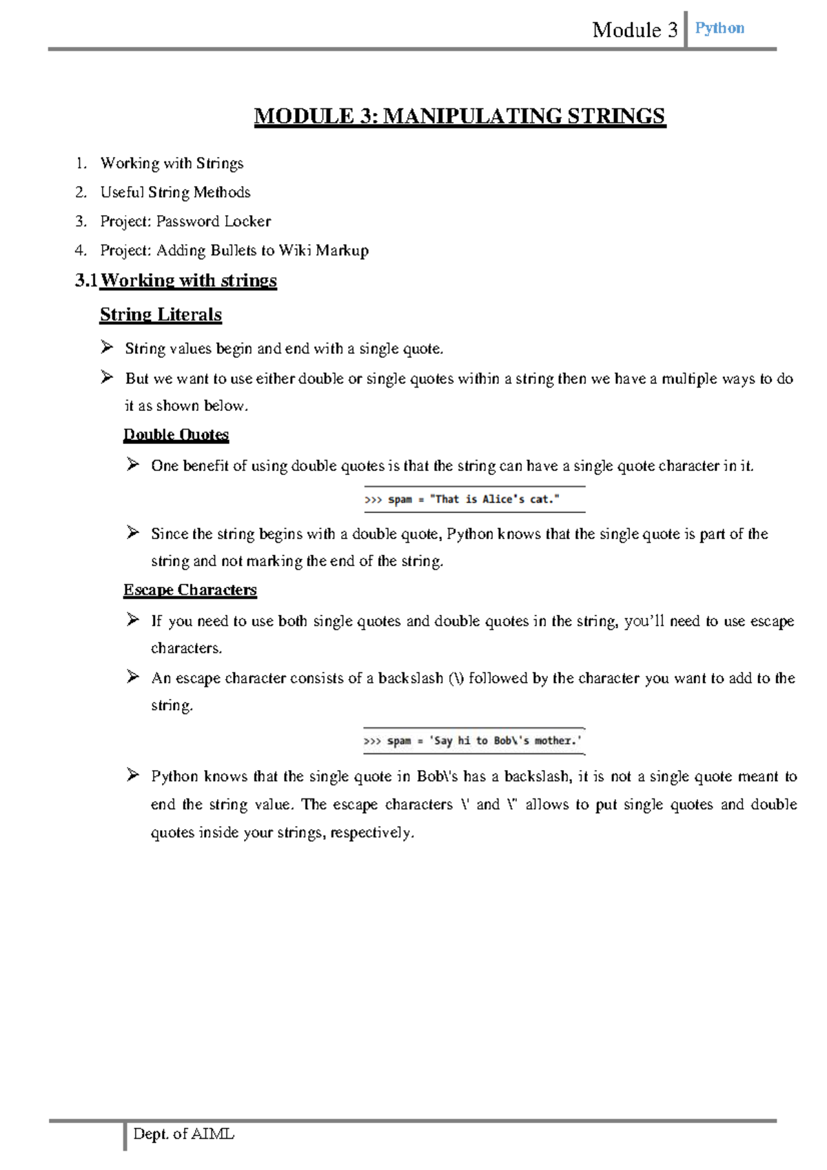 Module 3 Python: String Manipulation Techniques and Projects - Studocu