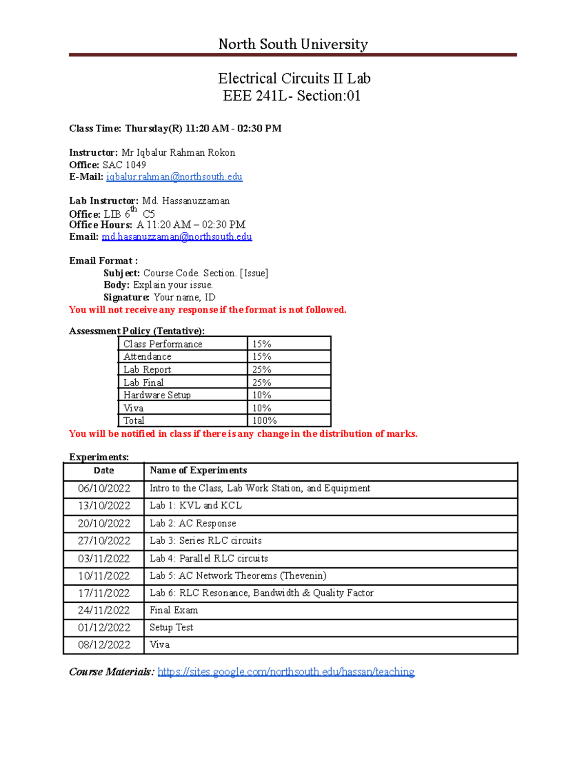 EEE241L.01 Electrical Circuits II Lab Outline and Report Guidance - Studocu