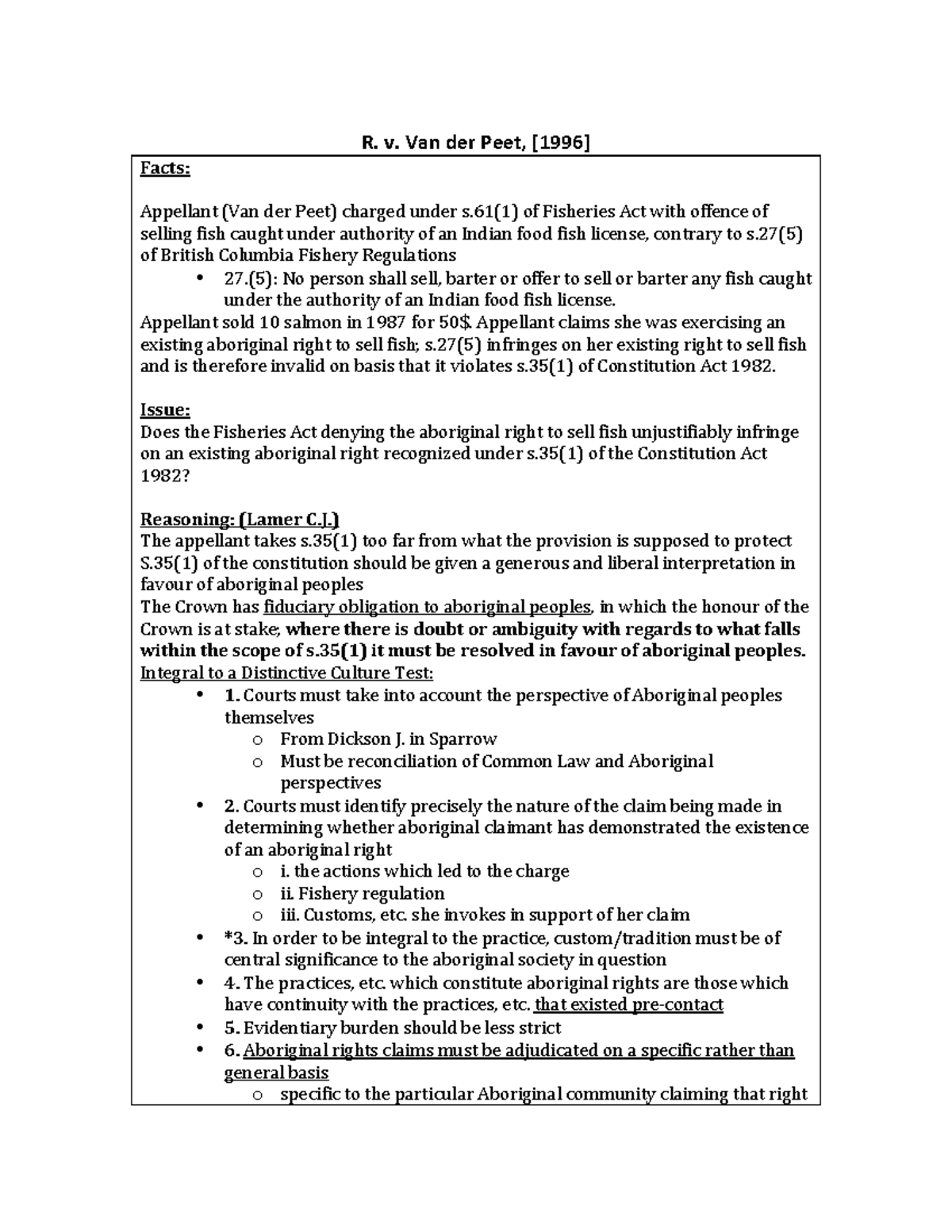 R. v. Van der Peet: Case Summary on Aboriginal Rights and Fisheries Act ...