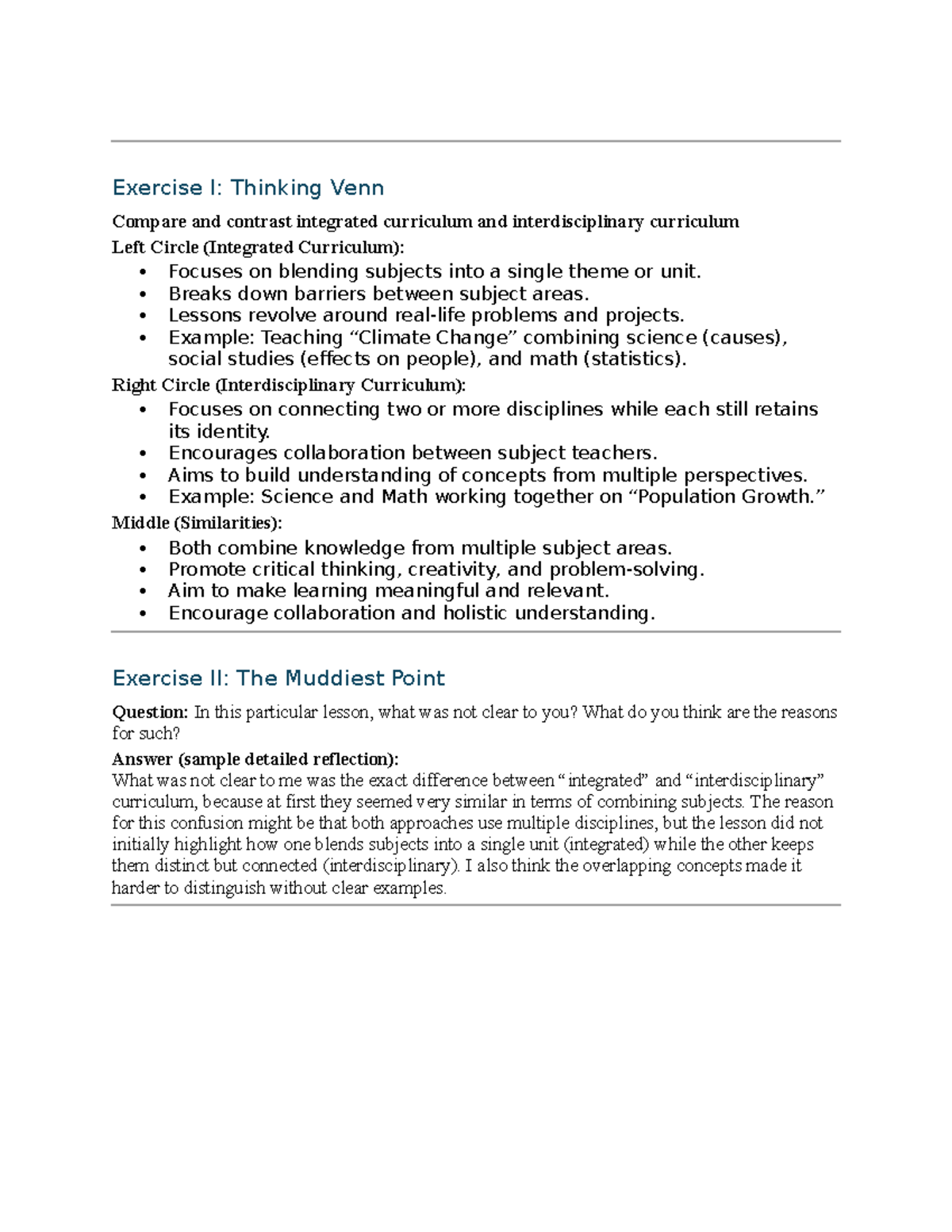 Activity 2: Venn Diagram Analysis of Integrated vs. Interdisciplinary ...