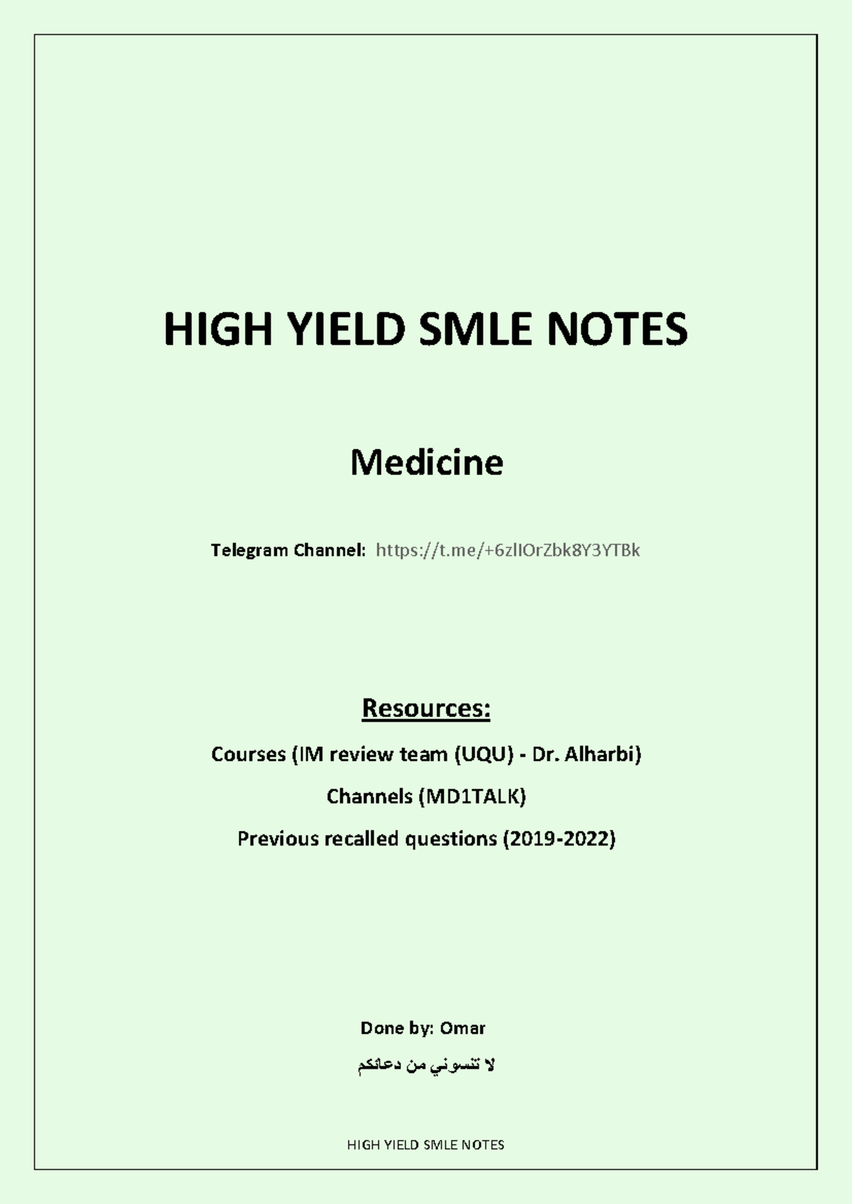 HIGH YIELD SMLE NOTES for Medicine (IM Review) - Comprehensive Guide ...