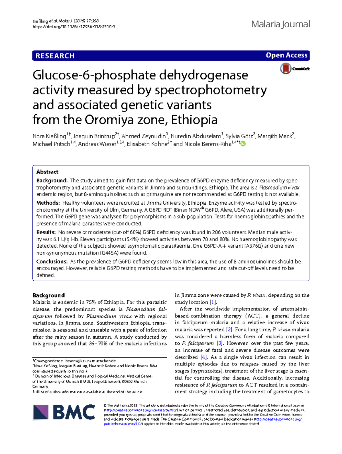 G6PD Deficiency and Genetic Variants in Oromiya, Ethiopia: A Study ...