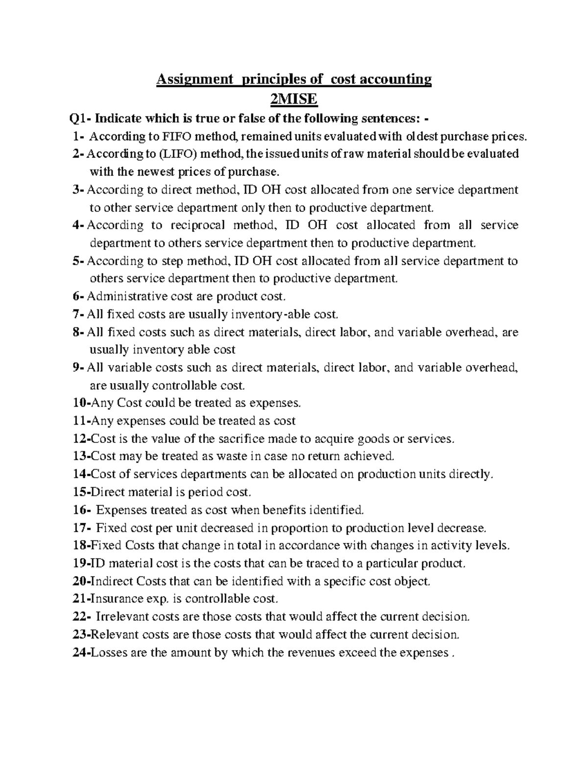 Assignment: Principles of Cost Accounting 2MISE - Studocu