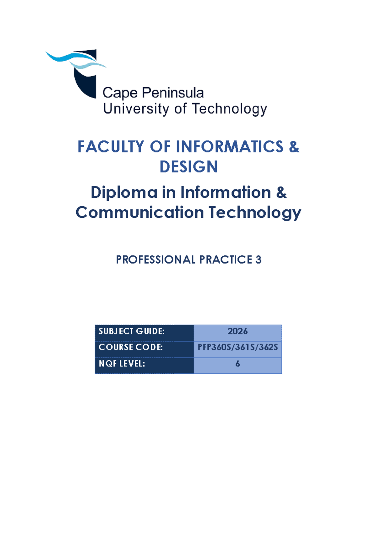 PFP360S Professional Practice 3 Subject Guide 2026 - Studocu