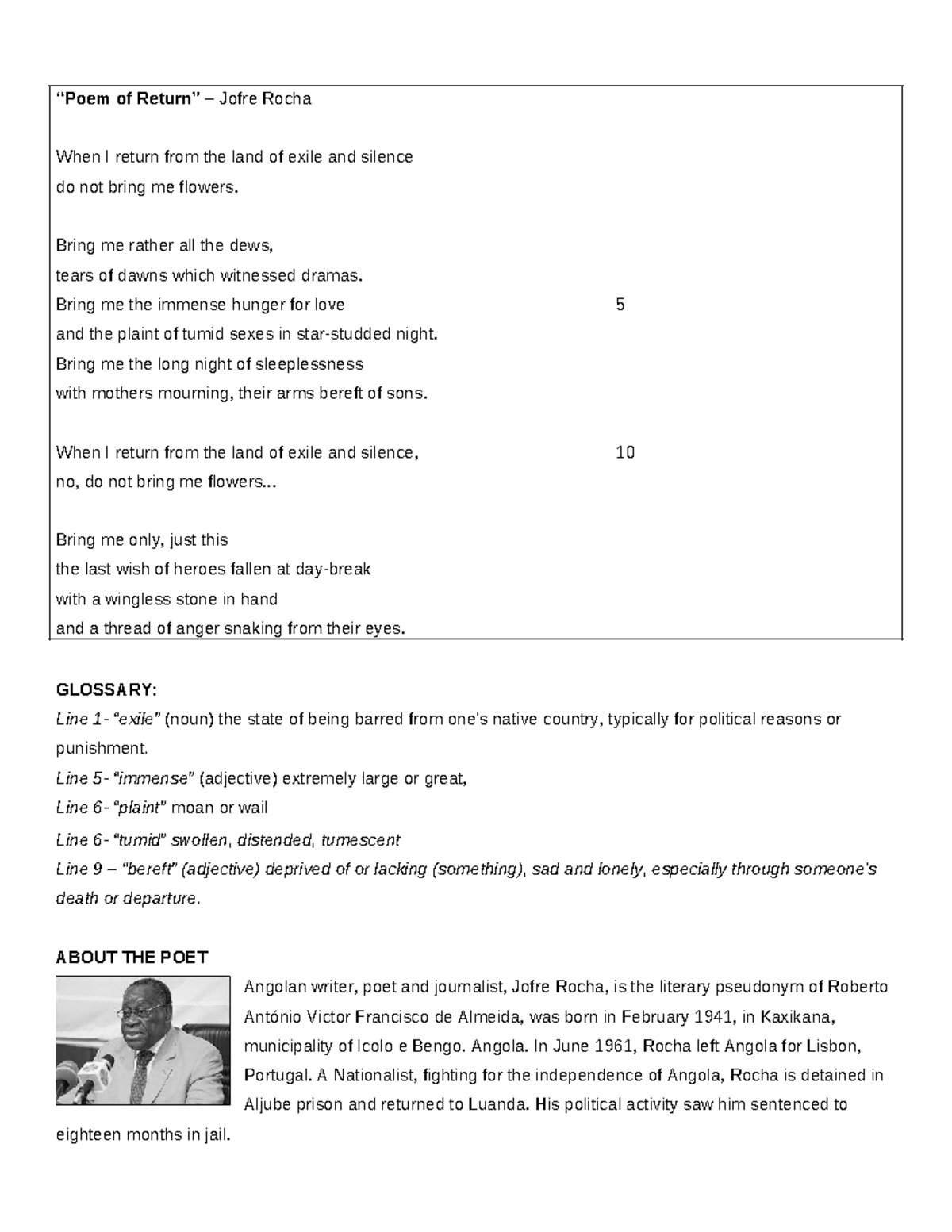 POEM ANALYSIS: Jofre Rocha's "When I Return from Exile" - Studocu